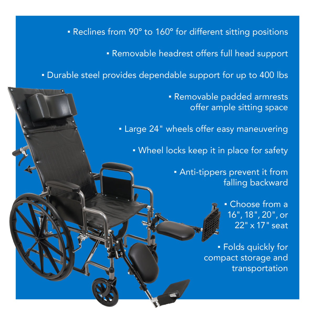 ProBasics Reclining Wheelchair - Removable Arms & Elevating Legrests– Carex