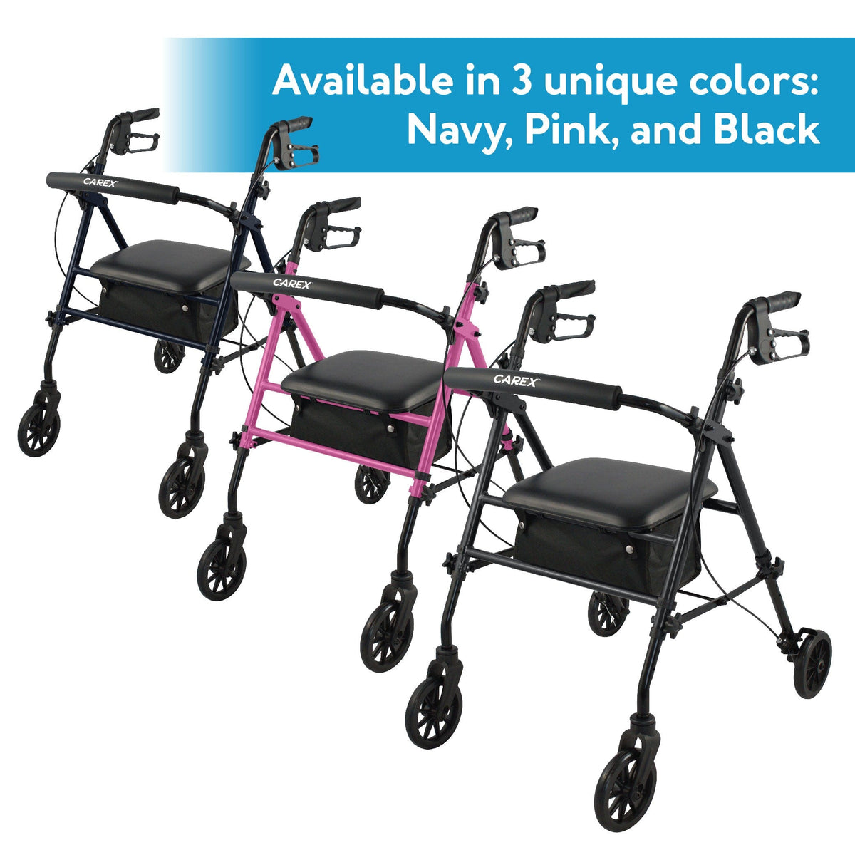 Carex Step 'N Rest® Rolling Walker - 6" Wheels - Height Adjustable