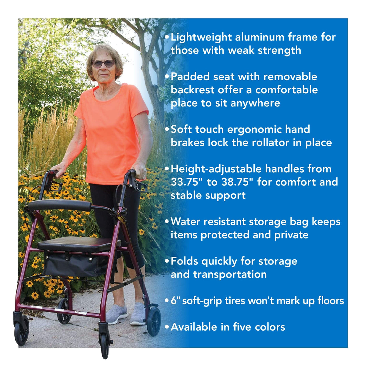ProBasics Aluminum Rollator with 6" Wheels, 300 lb Weight Capacity– Carex
