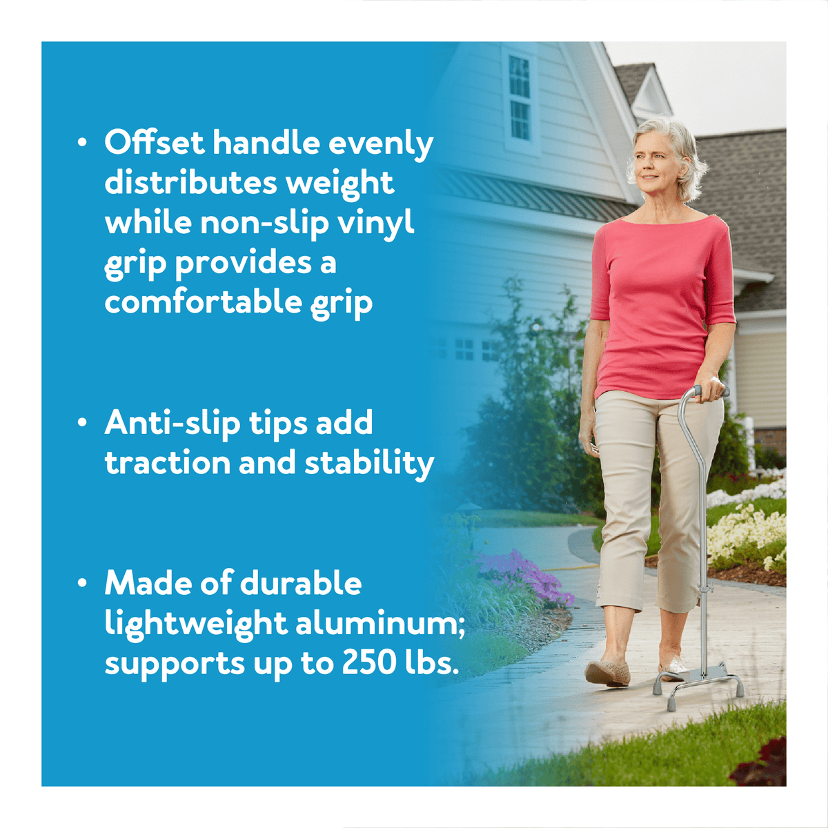 Carex Offset Quad Cane with Large Base - Wide Base Quad Cane