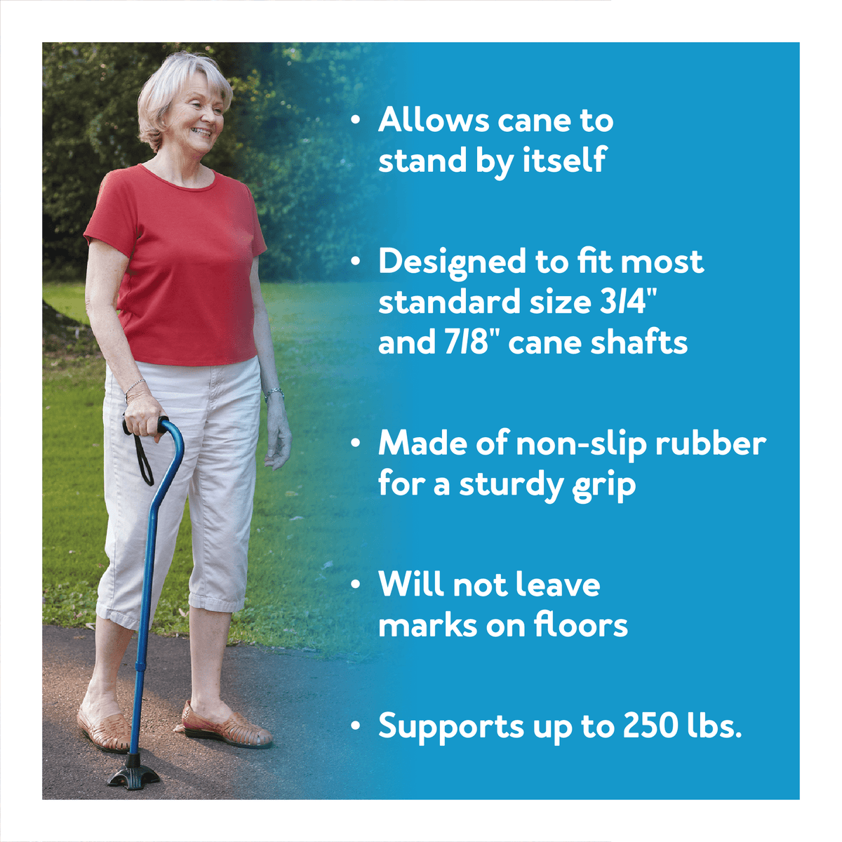 Carex Self Standing Cane Tip - Non-Sip - Fits 3/4" and 7/8" Canes