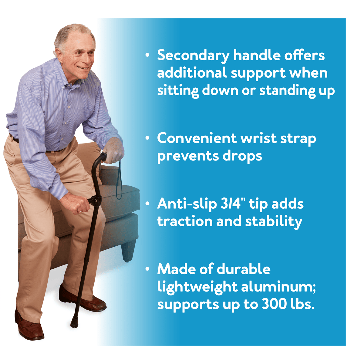 Carex Uplift Cane with Secondary Handle - Cane to Help Get Up